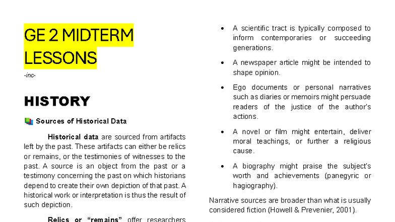 GE 2 MIDTERM LESSONS: Historical Sources and Key Events in Philippine ...