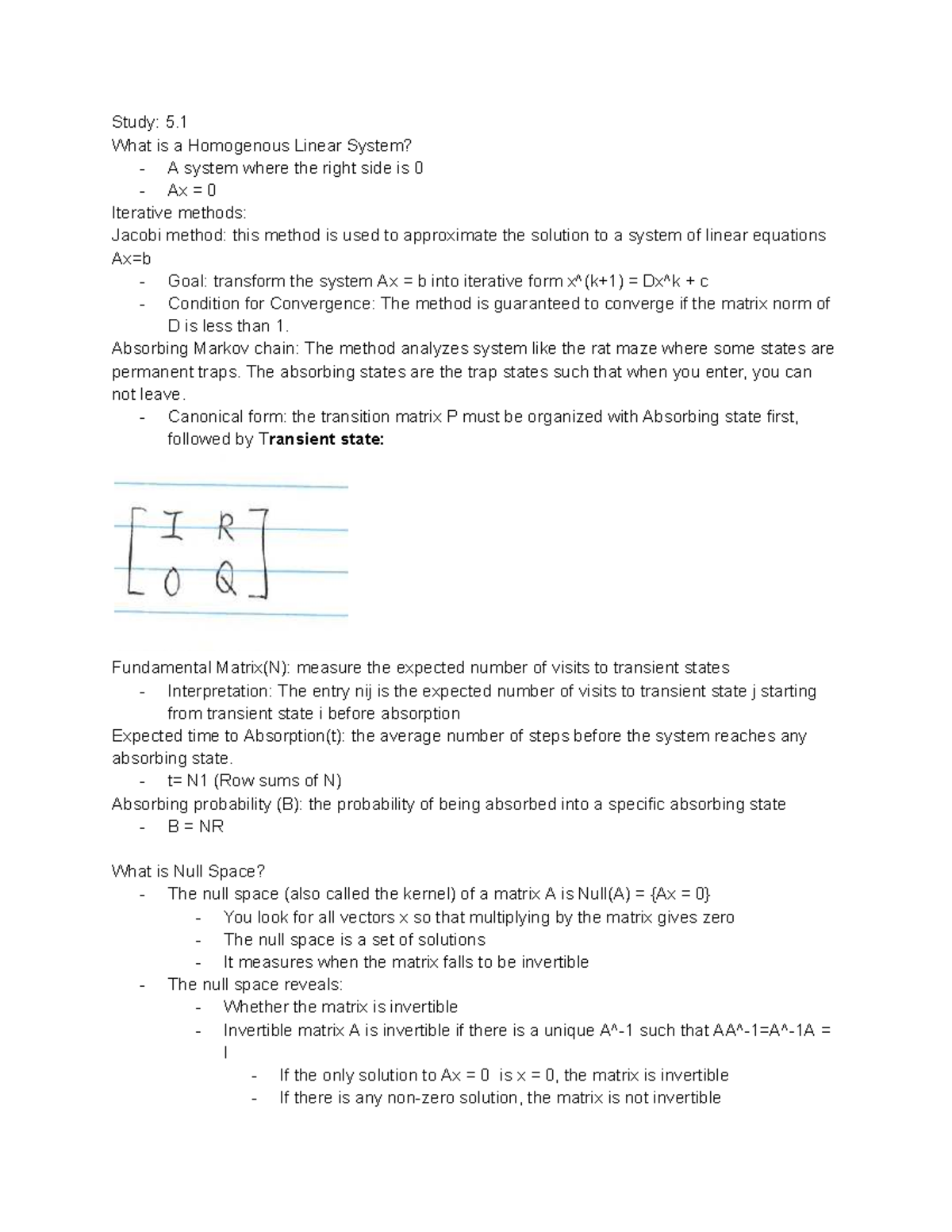 Linear Algebra Notes: Homogeneous Systems & Null Space Concepts - Studocu