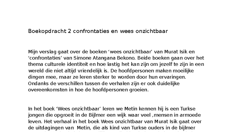 Boekopdracht: Analyse van 'Wees Onzichtbaar' en 'Confrontaties ...