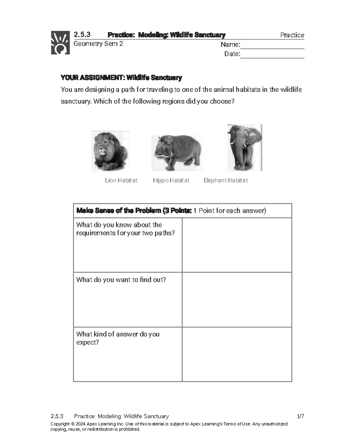 Geometry Sem 2 - Practice: Modeling Wildlife Sanctuary Assignment - Studocu