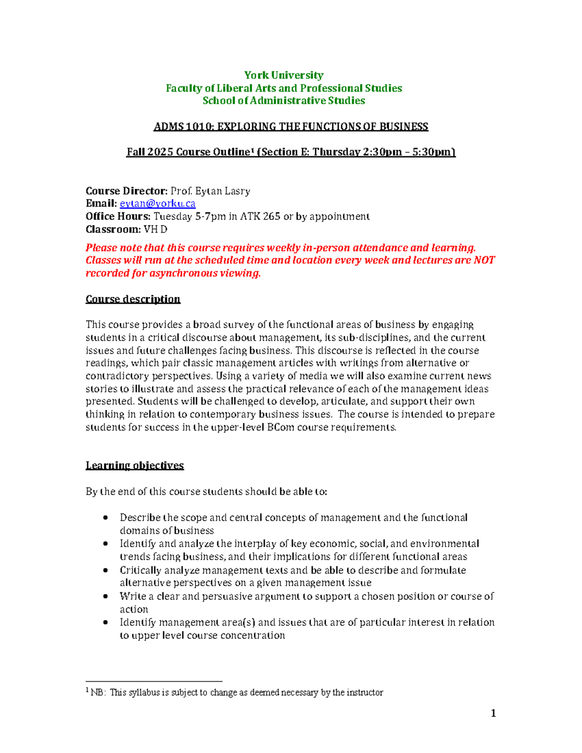 ADMS 1010E: Exploring Business Functions - Fall 2025 Course Outline ...