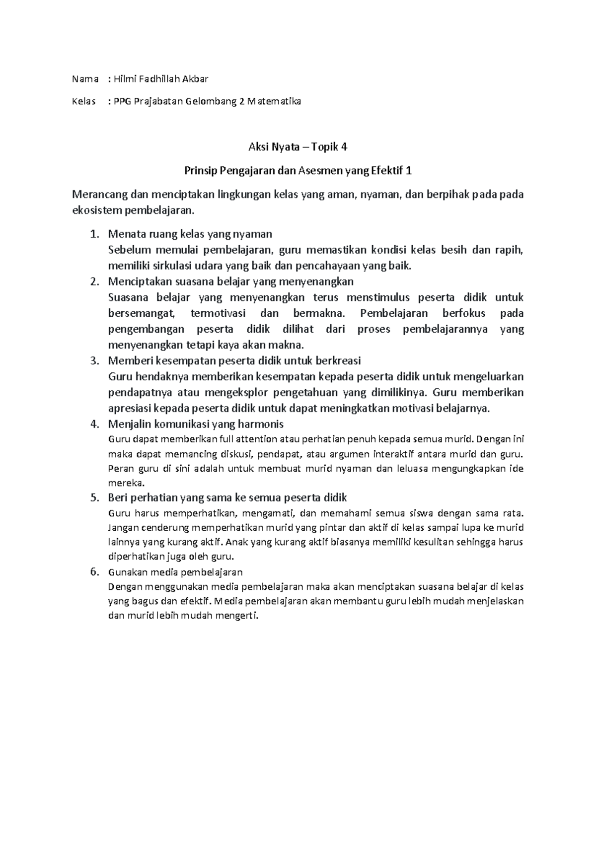 Aksi Nyata Topik 4 Prinsip Pengajaran dan Asemen yang Efektif - Menata ...