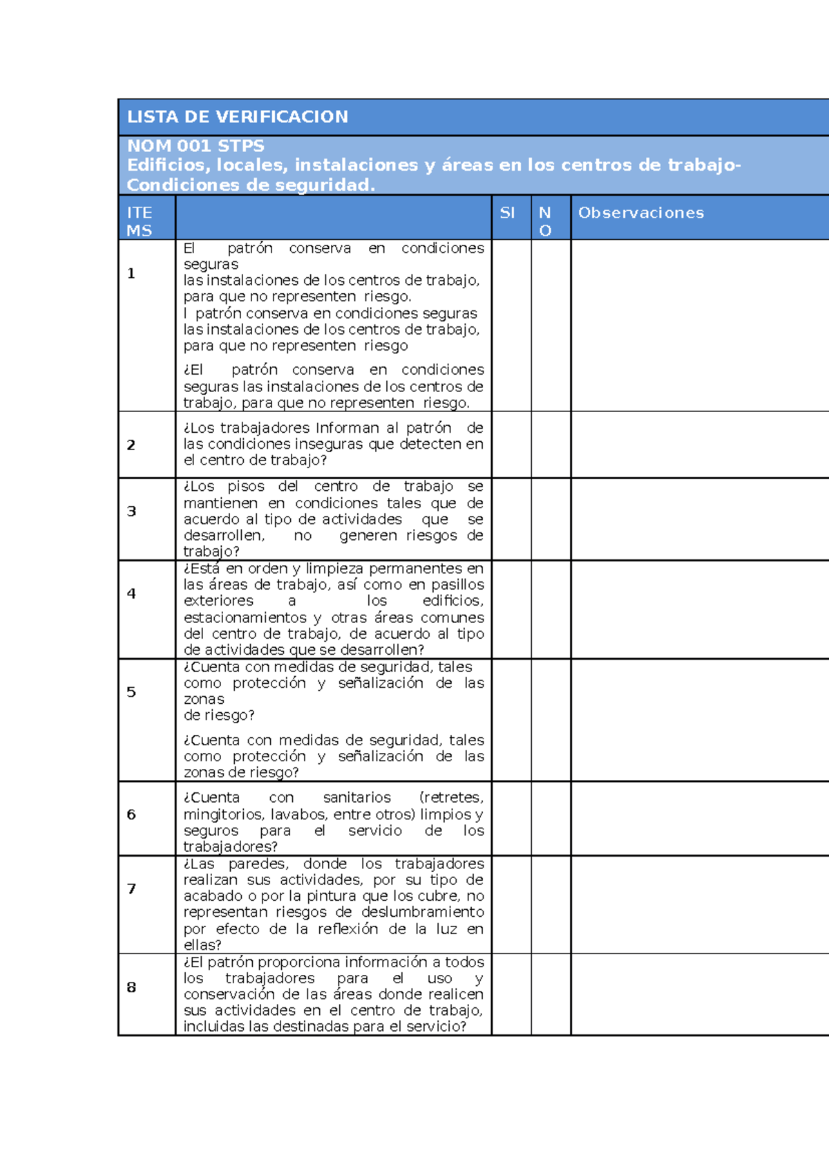 Lista de Verificación NOM 001, 004, 017 STPS en Seguridad Laboral - Studocu