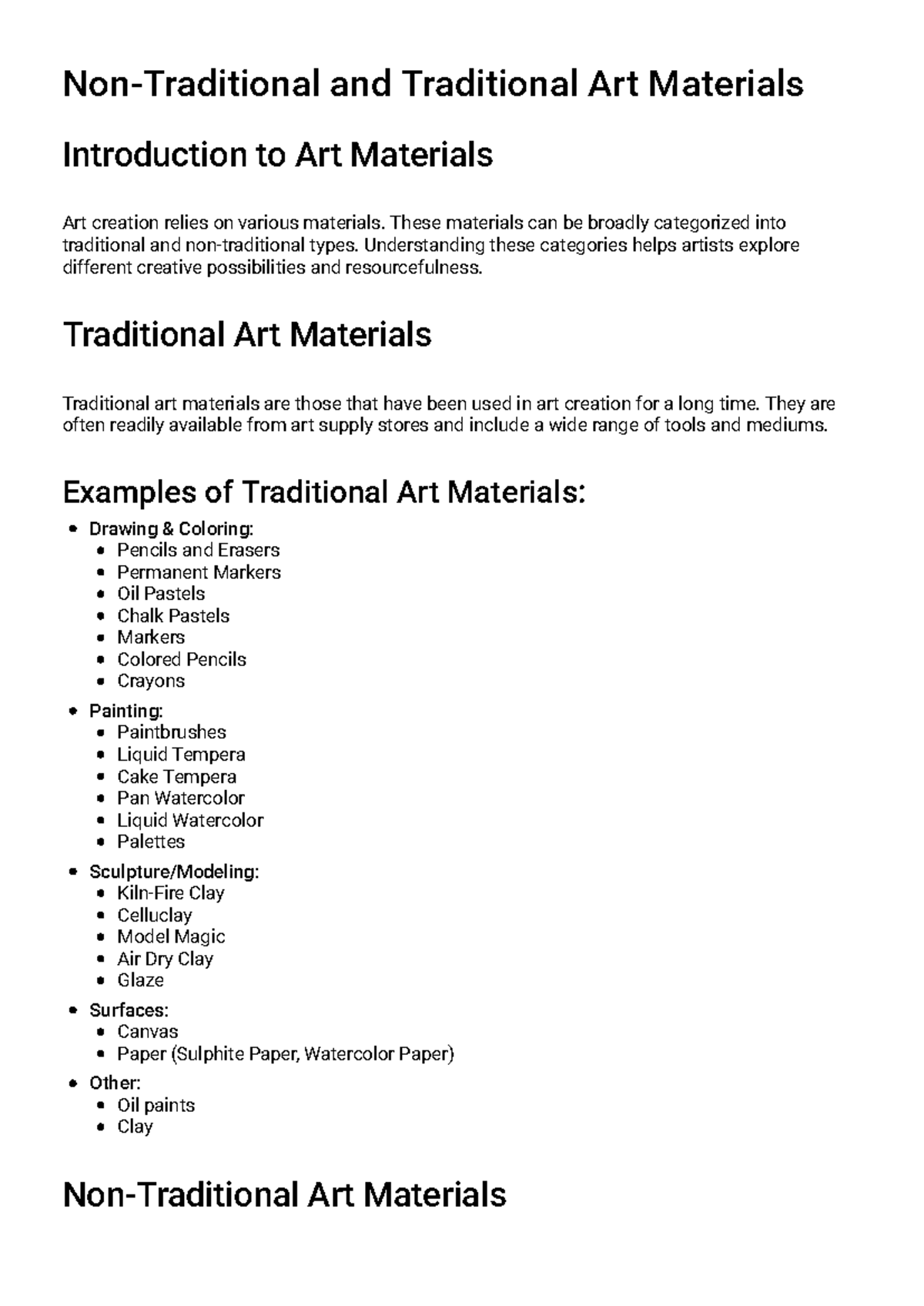 Topic 4: Study Guide on Traditional & Unconventional Art Materials ...