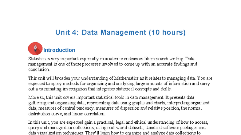 Unit 4: Data Management in Statistics (MMW) - Studocu