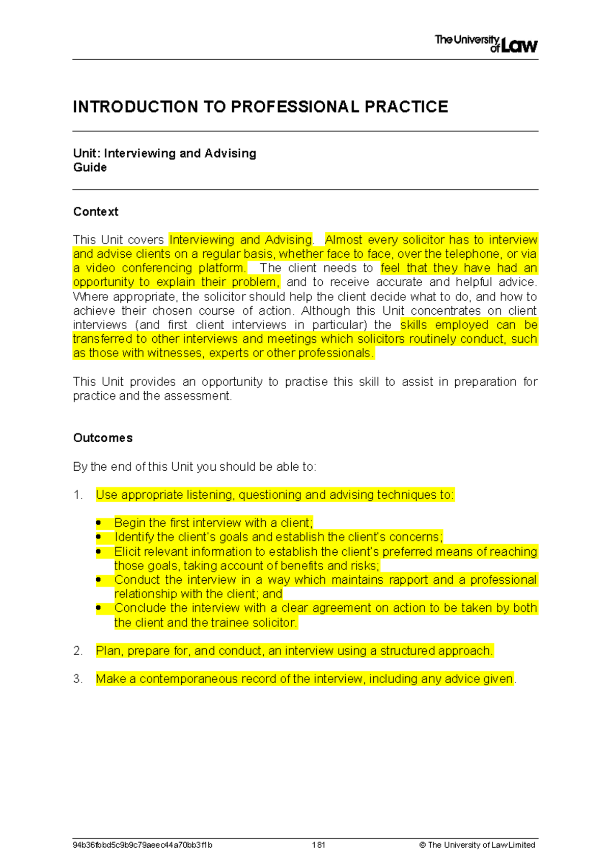 Interviewing and advising guide - INTRODUCTION TO PROFESSIONAL PRACTICE Unit: Interviewing and ...