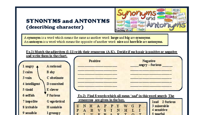 Homework 23052021 - SYNONYMS and ANTONYMS (describing character) Ex ...