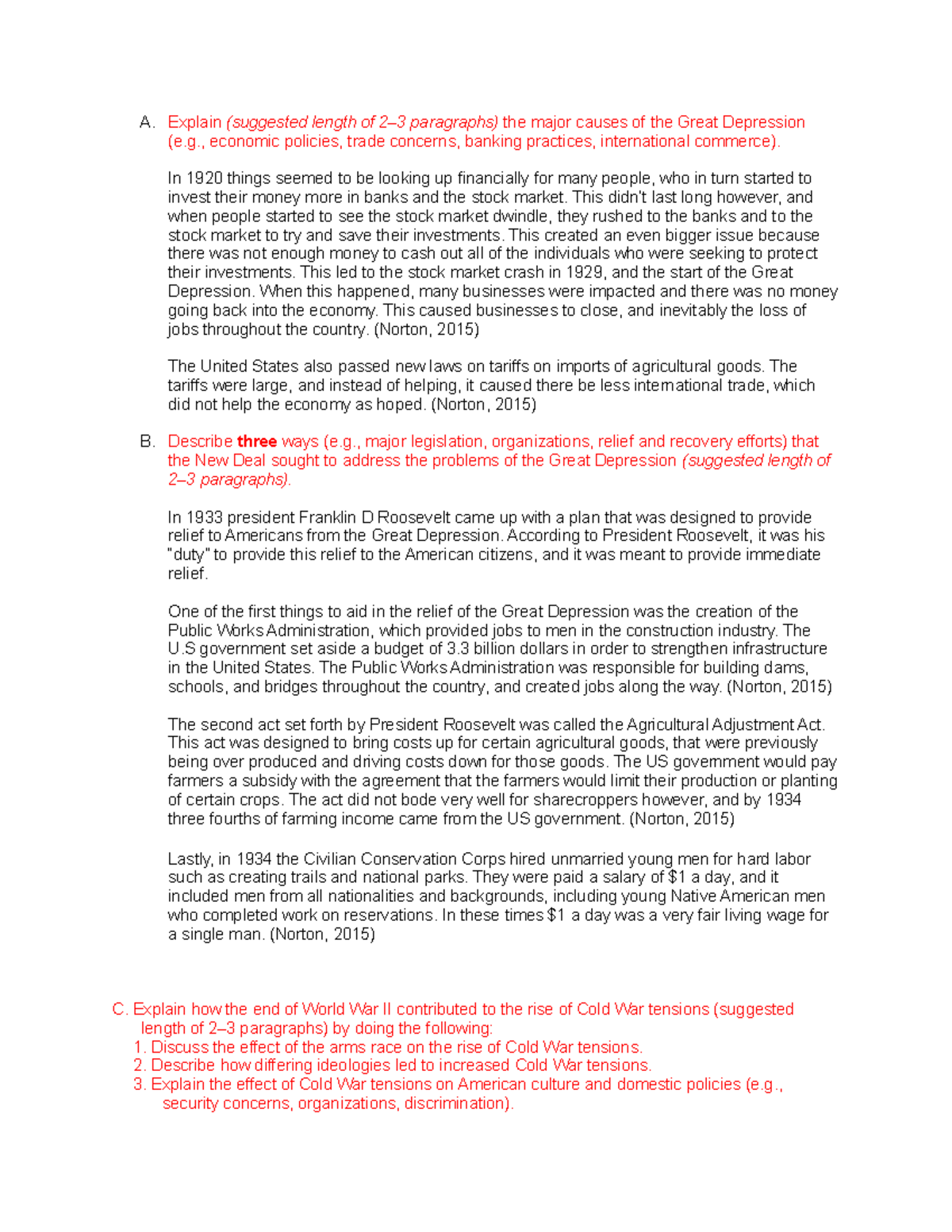 USH Task 4 - Causes of the Great Depression & New Deal Responses - Studocu