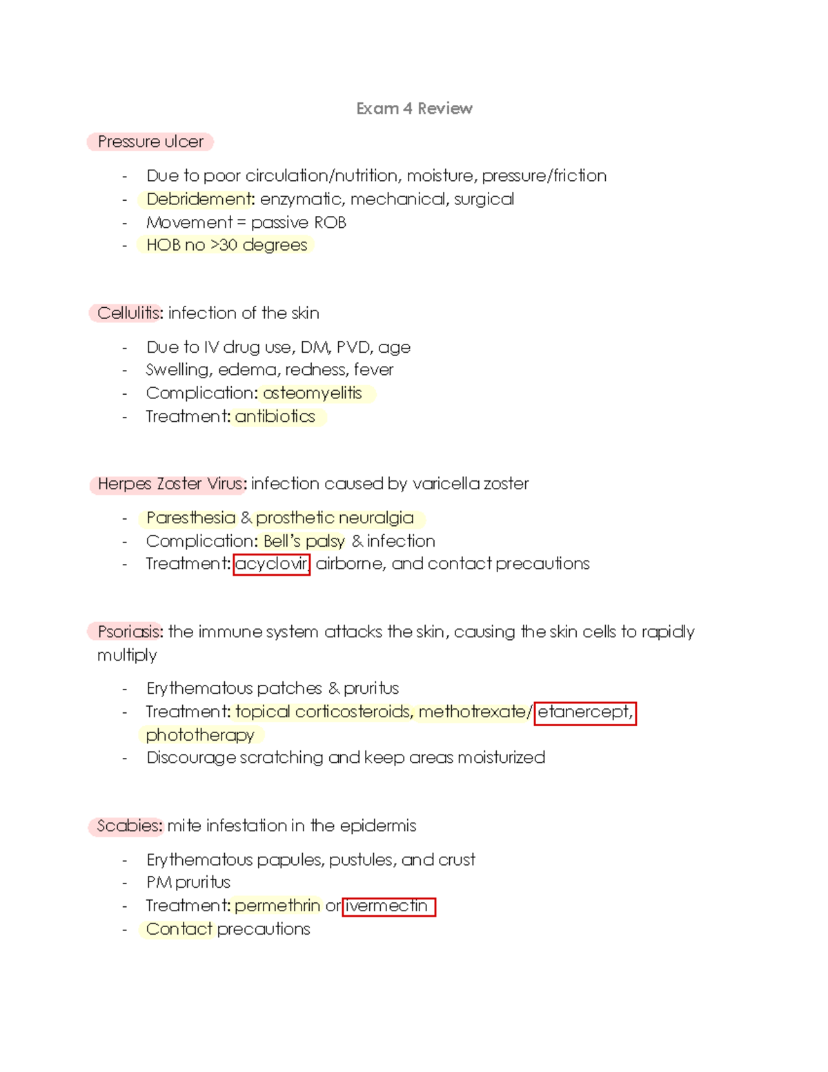 Exam 4 Review: Pressure Ulcers, Infections, and GI Disorders - Studocu