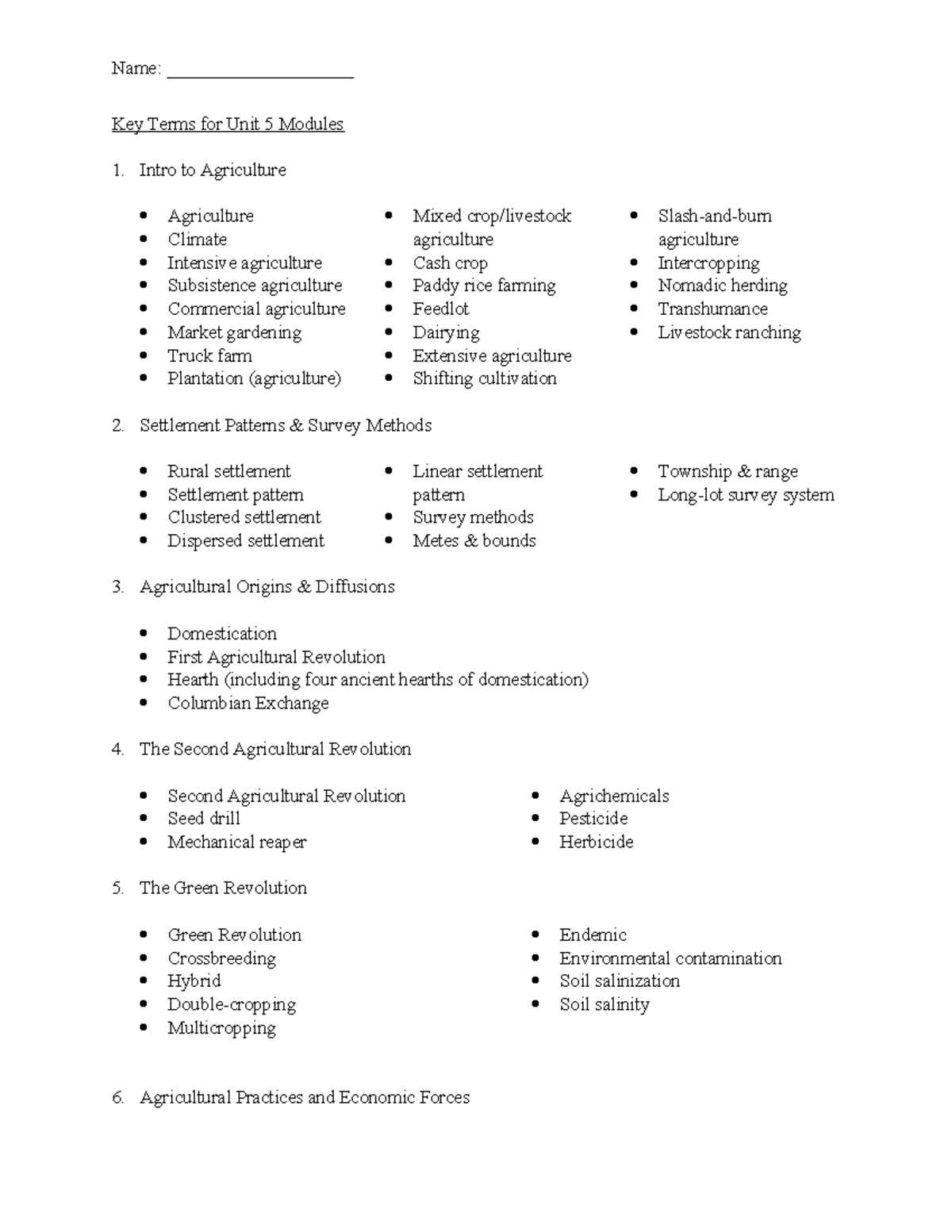 Key Terms for Unit 5 Modules - Name: ____________________ Key Terms for ...