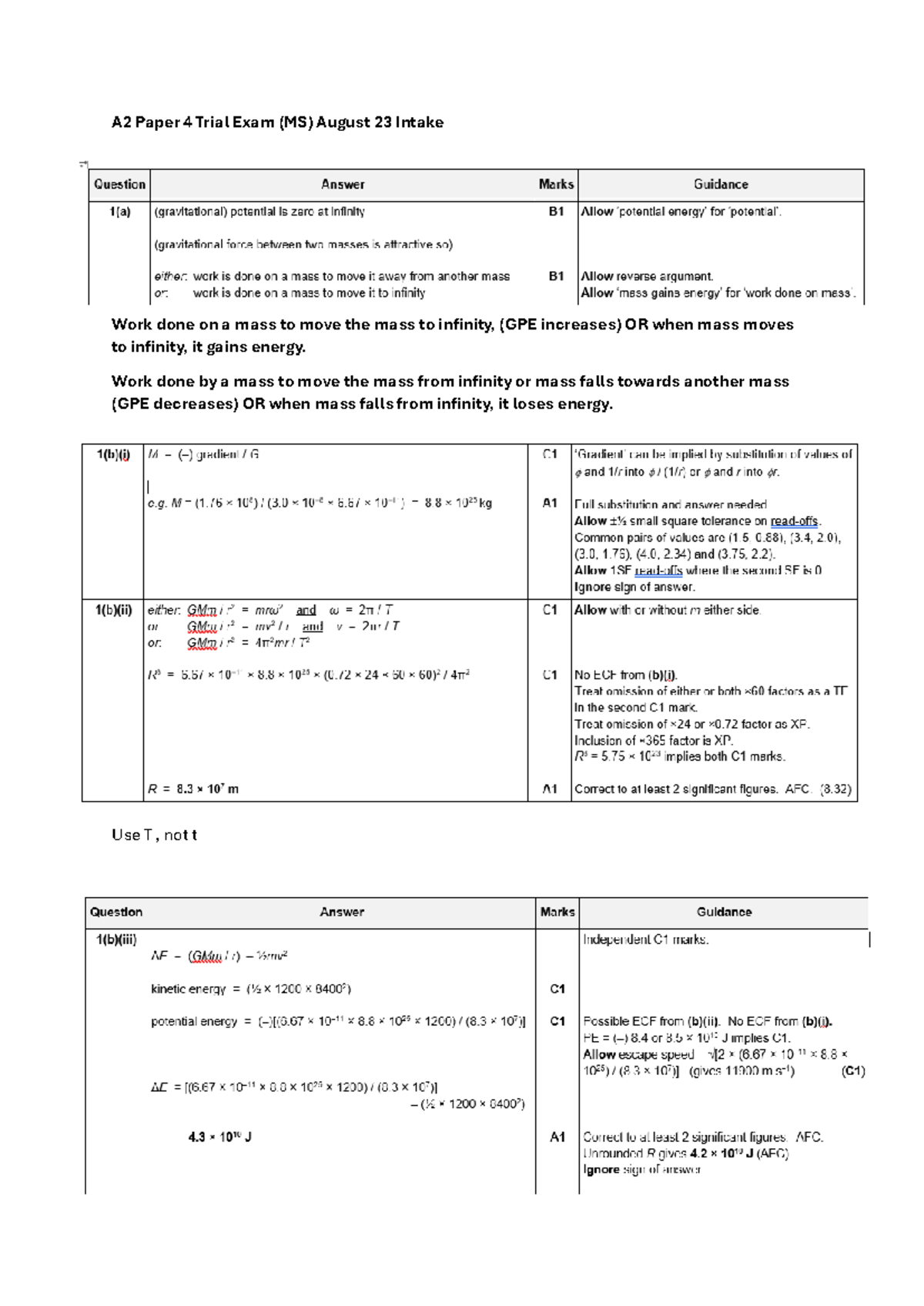 A2 Trial Exam Paper 4 Mark Scheme - August 2023 Intake - Studocu