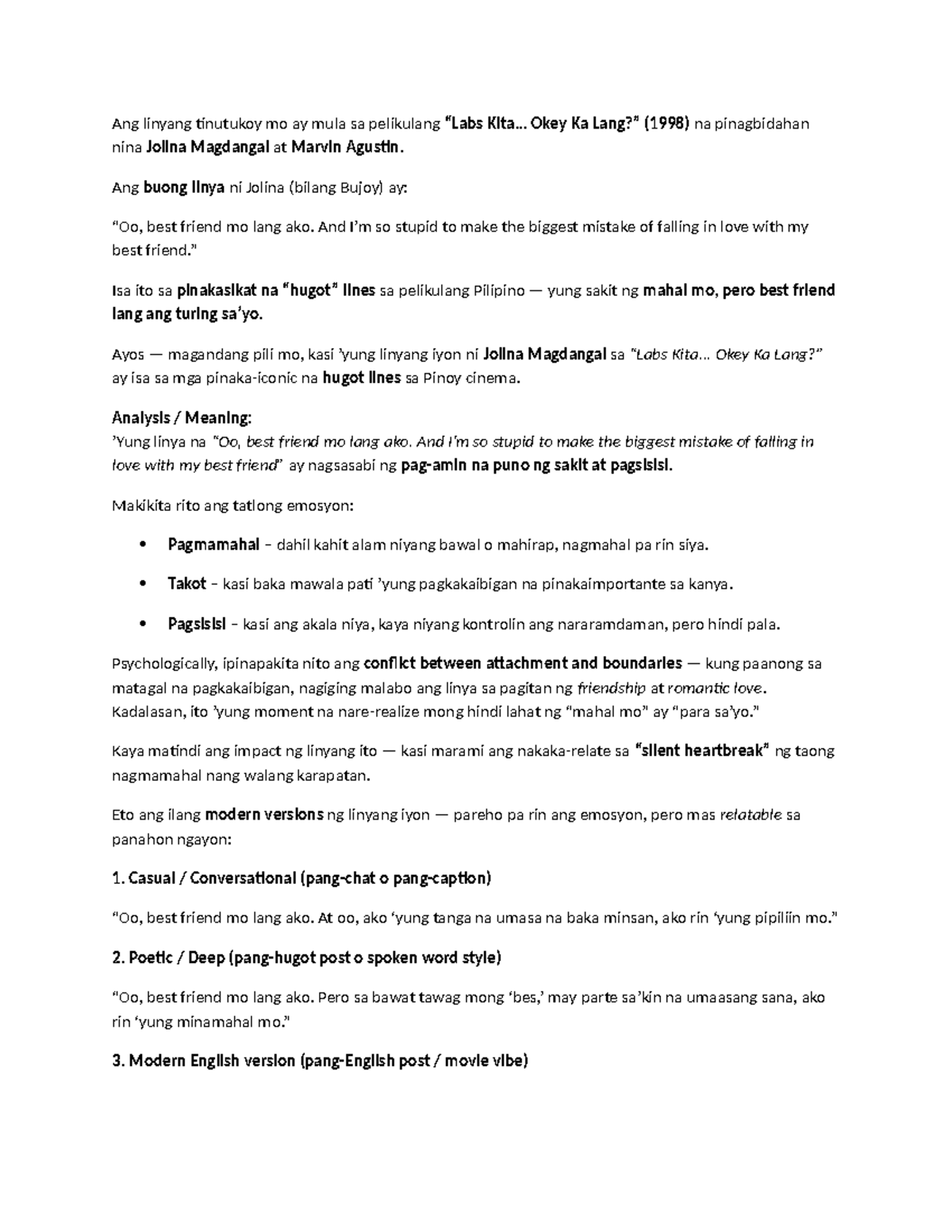 Pagsusuri sa Linyang "Best Friend Mo Lang Ako" mula sa Okey Ka (1998 ...