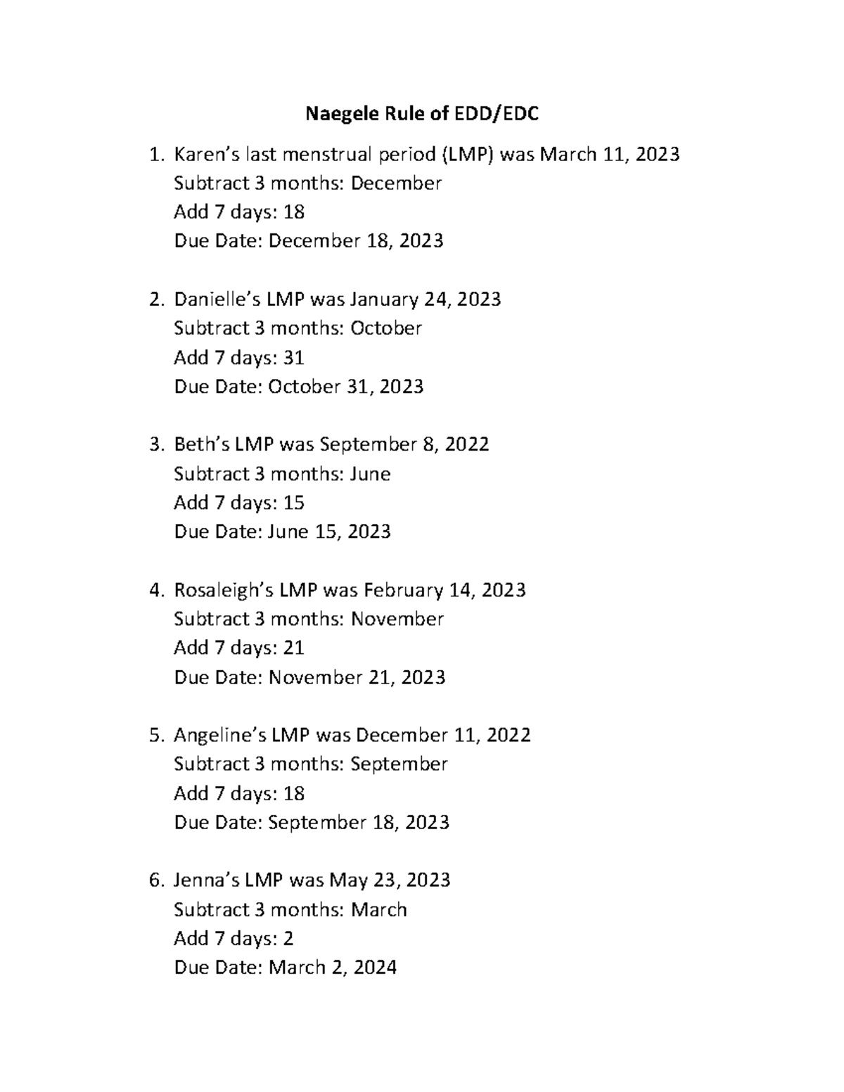 Naegele Rule of EDD key - n/a - Naegele Rule of EDD/EDC Karen’s last ...