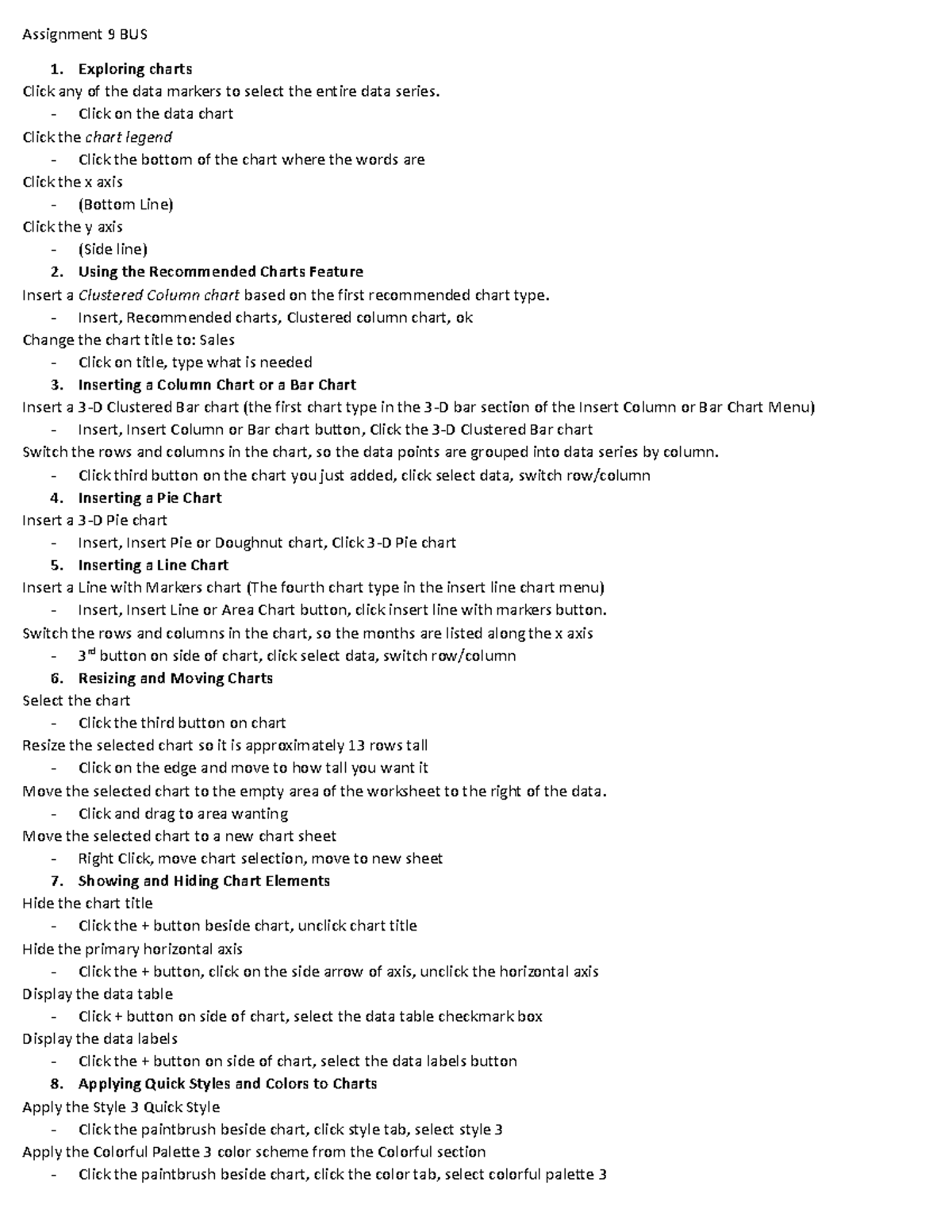 BUSI 221 Assignment 9 - Chart Formatting and Visualization Techniques - Studocu