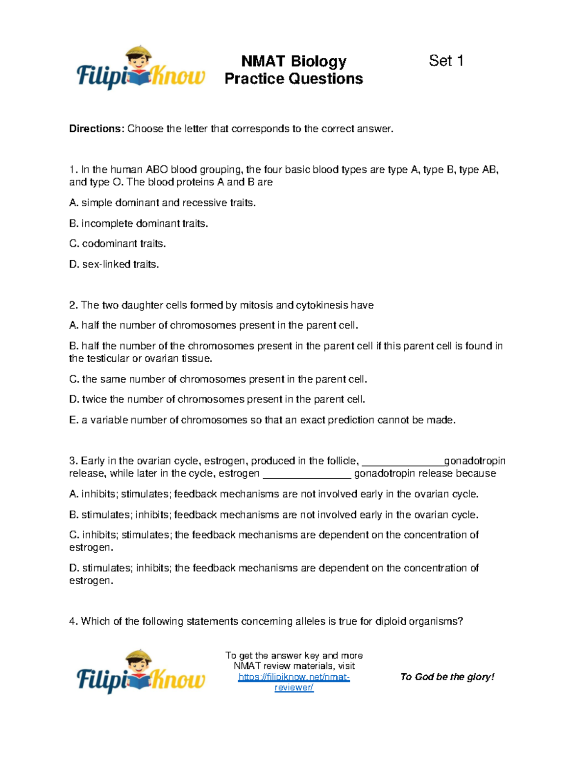 NMAT Biology Practice Questions: Set 1 for Review and Preparation - Studocu
