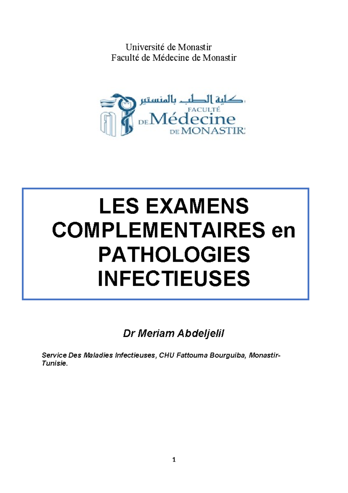 Examens Complémentaires en Pathologies Infectieuses - Médecine 2023 ...