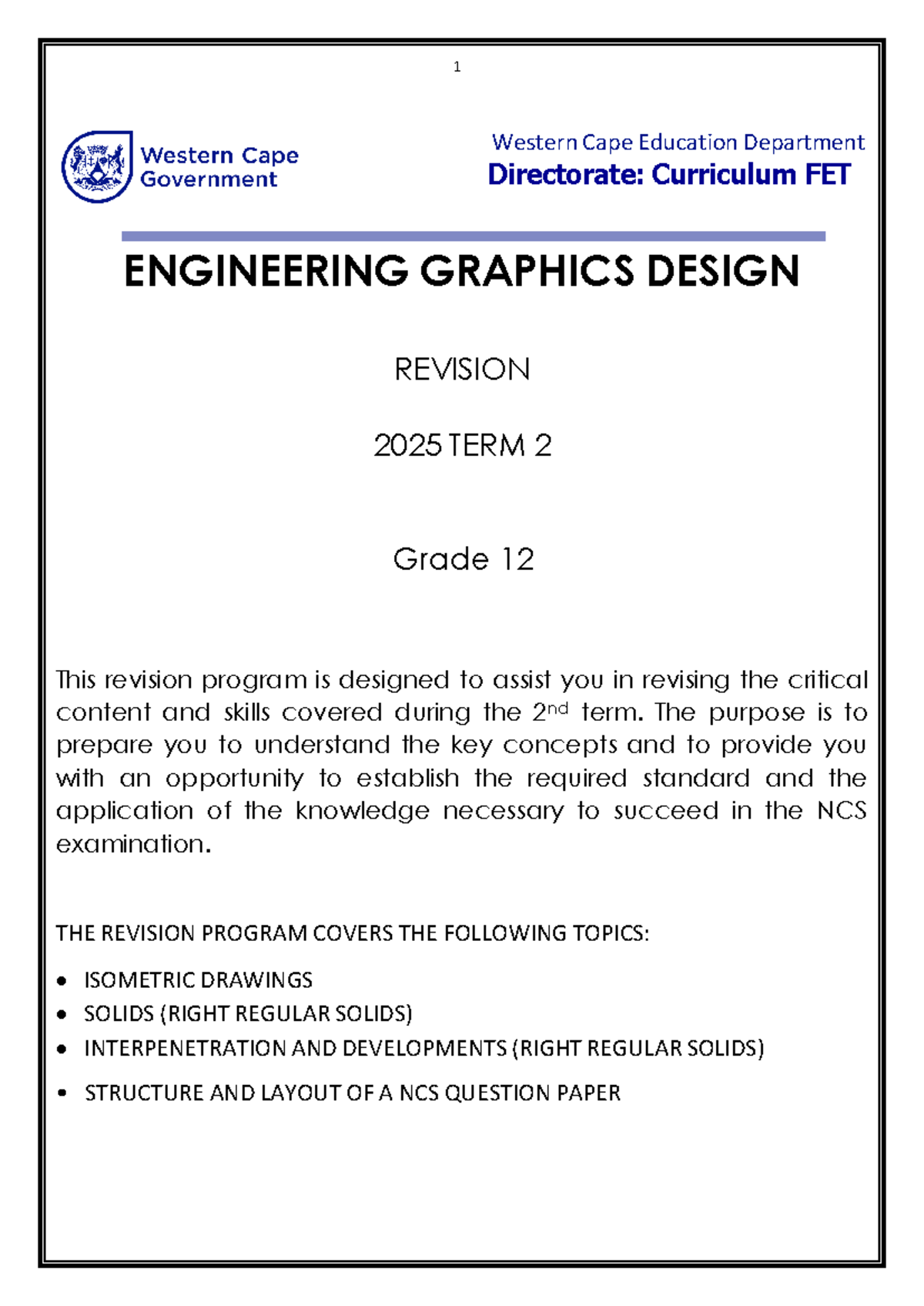 GR 12 Engineering Graphics Design Revision Term 2 2025 Guide - Studocu