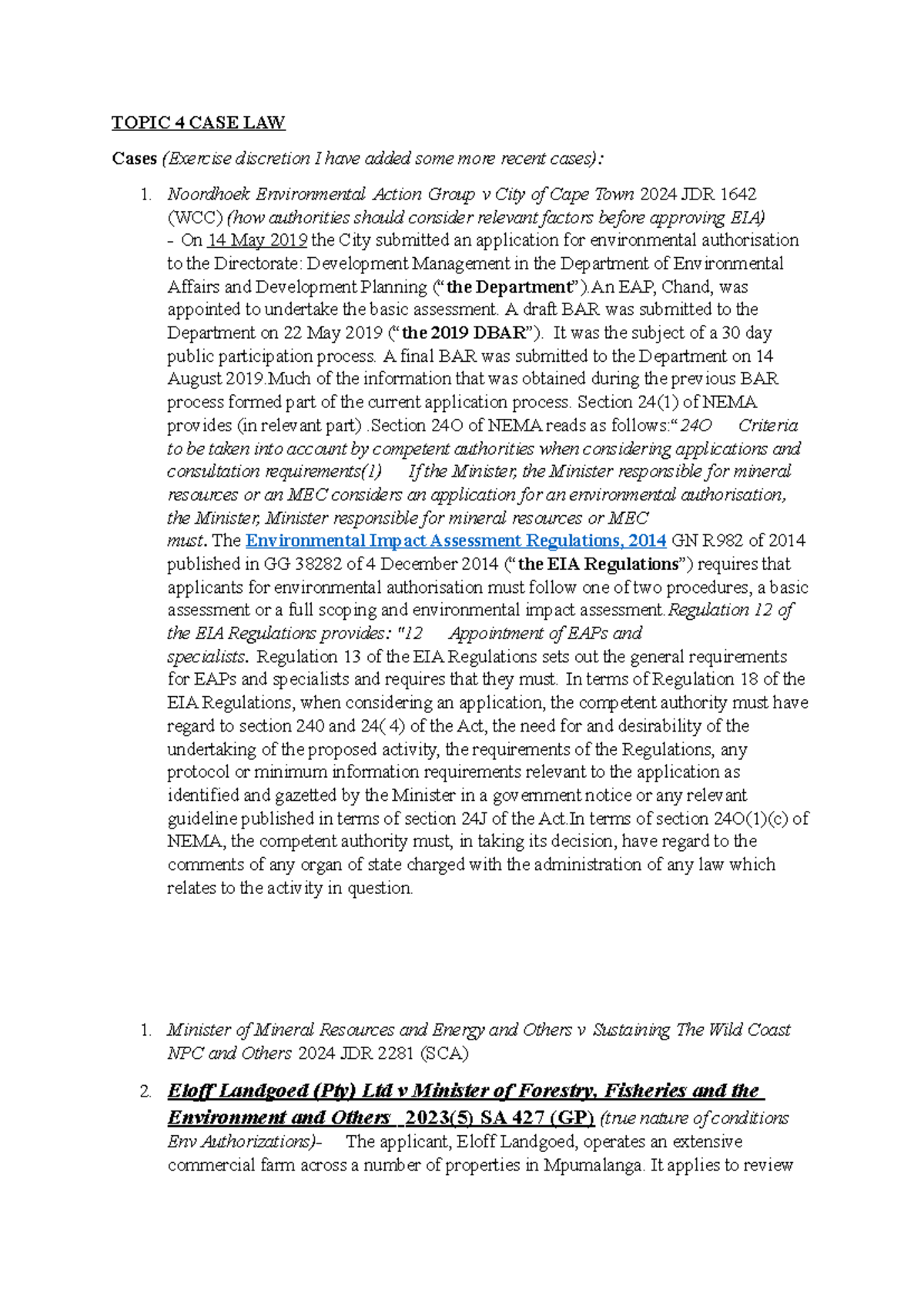 Case Law Summary for Block 3: Environmental Authorizations & Mining ...