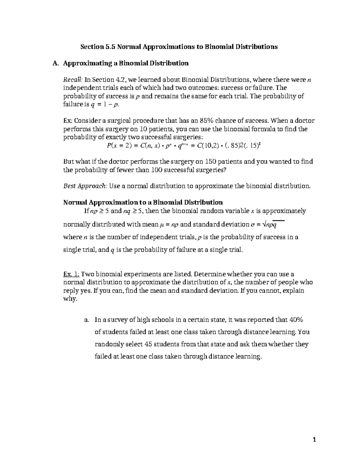 Normal Approximations to Binomial Distributions S25: Section 5.5 Insights - Studocu
