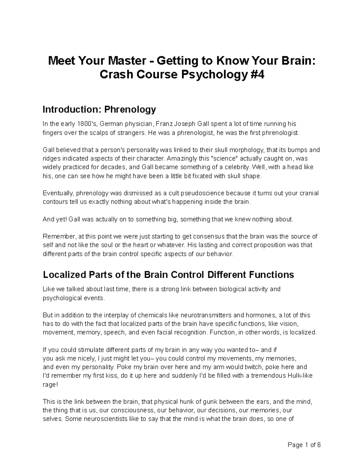 Crash Course Psychology #4: Understanding Your Brain and Its Functions ...