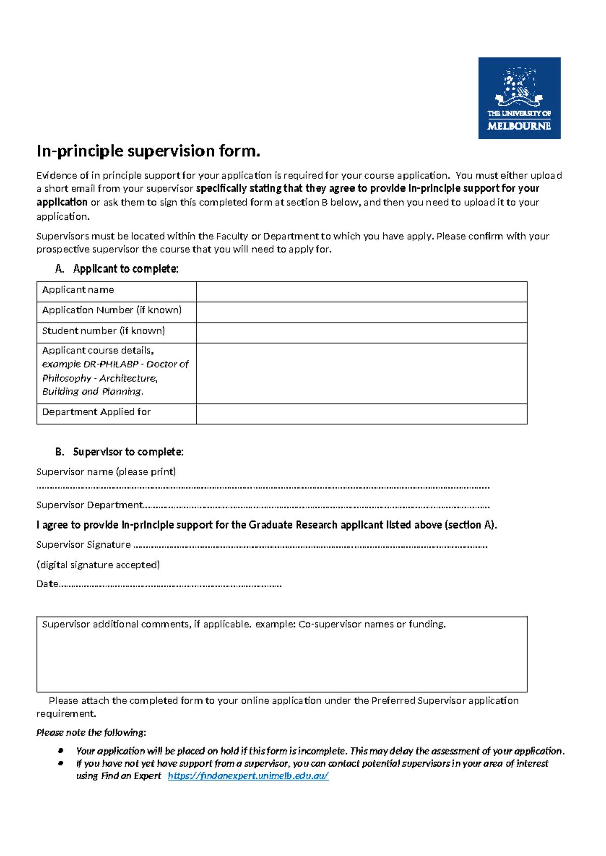 New Supervisor Support Form for Course Application - Studocu