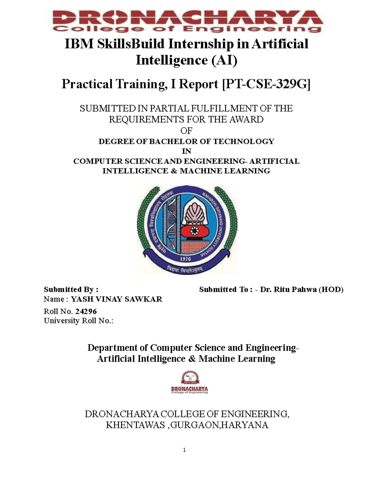 IBM SkillsBuild Internship Practical Training I Report [PT-CSE-329G ...