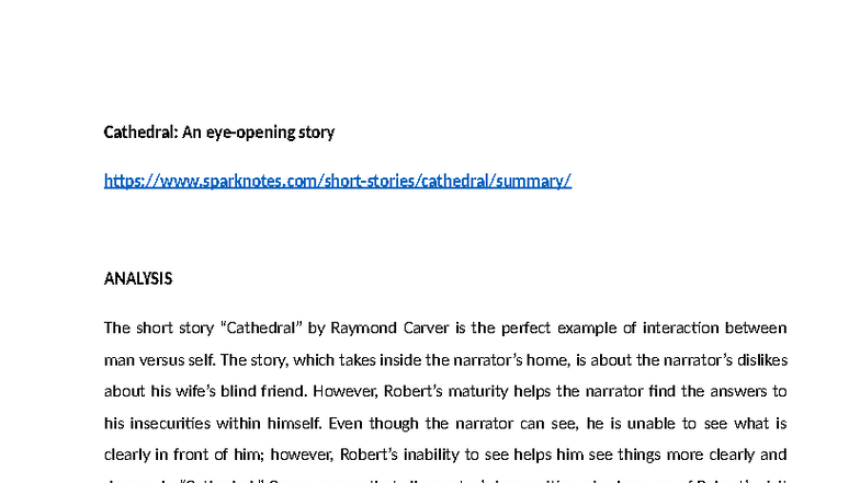 Cathedral (ENG 101) - A Critical Analysis of Raymond Carver's Story ...