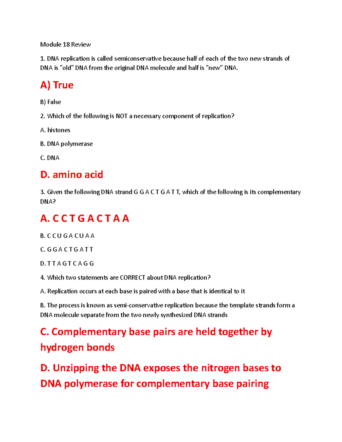 Module 18 Review: DNA Replication Concepts and Questions - Studocu