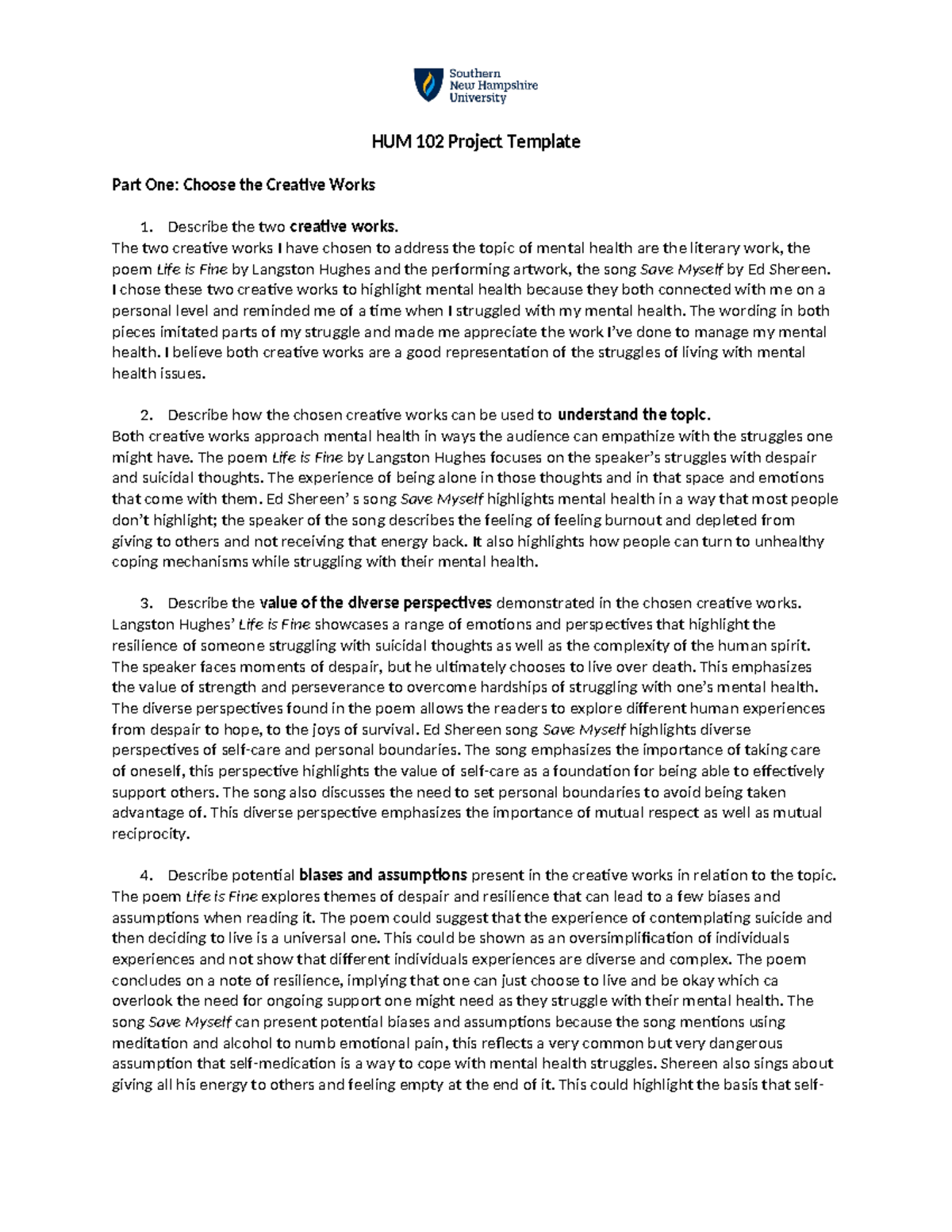 HUM 102 Project Template: Exploring Mental Health Through Art - Studocu