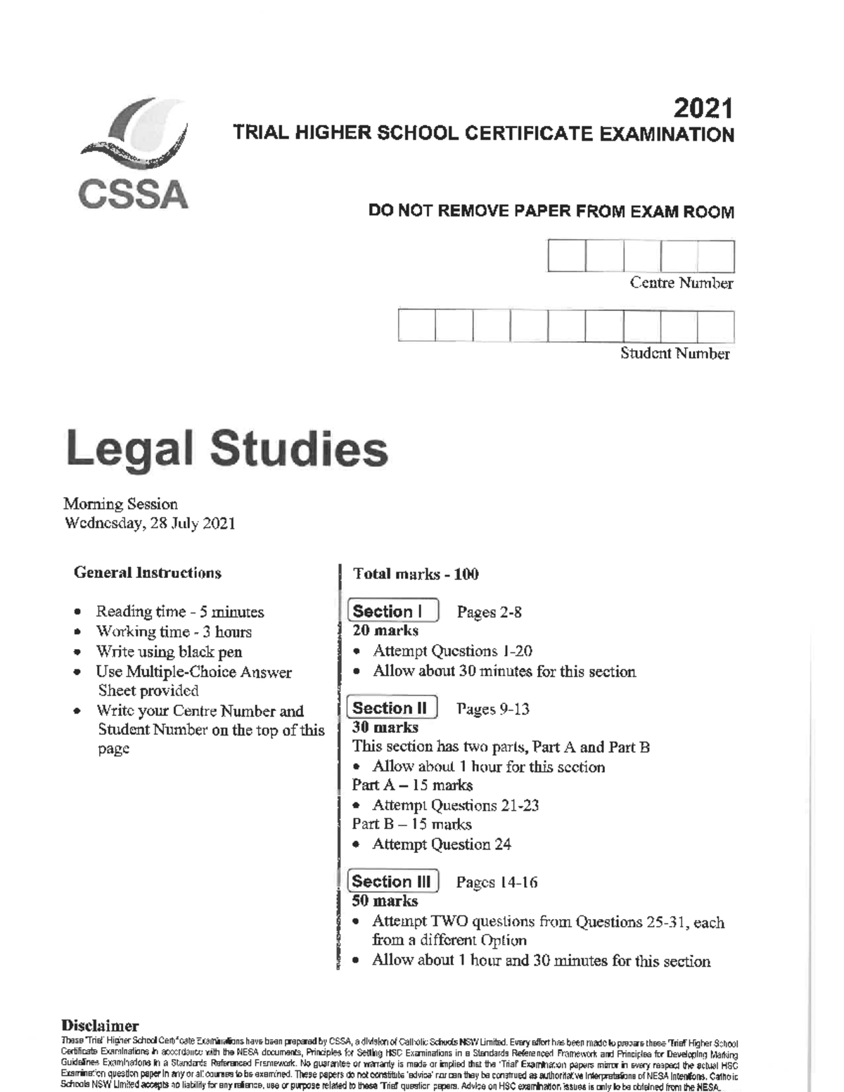 Legal CSSA Trial 2021 With Solutions - psych1002 - Studocu