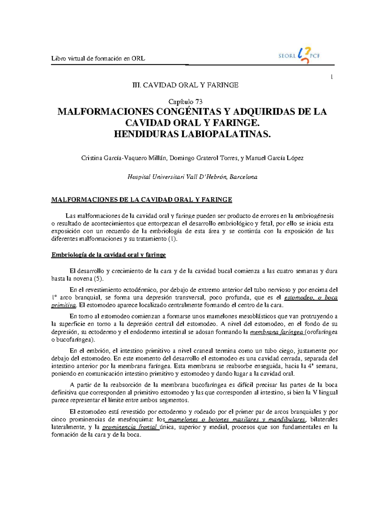 073 - Malformaciones Congénitas y Adquiridas de la Cavidad Oral y ...