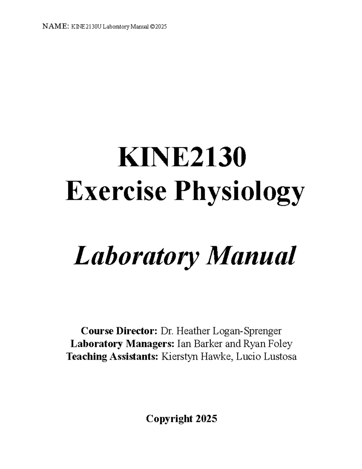 KINE2130U Lab Manual: Maximal Exercise Testing (Labs 3a & 3b) - Studocu