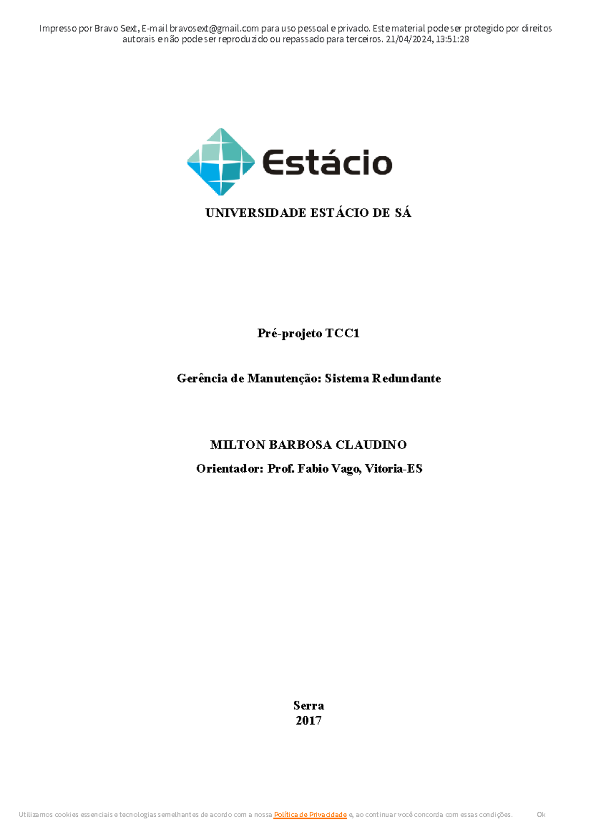 TCC1 Estacio - wdwew - autorais e não pode ser reproduzido ou repassado ...