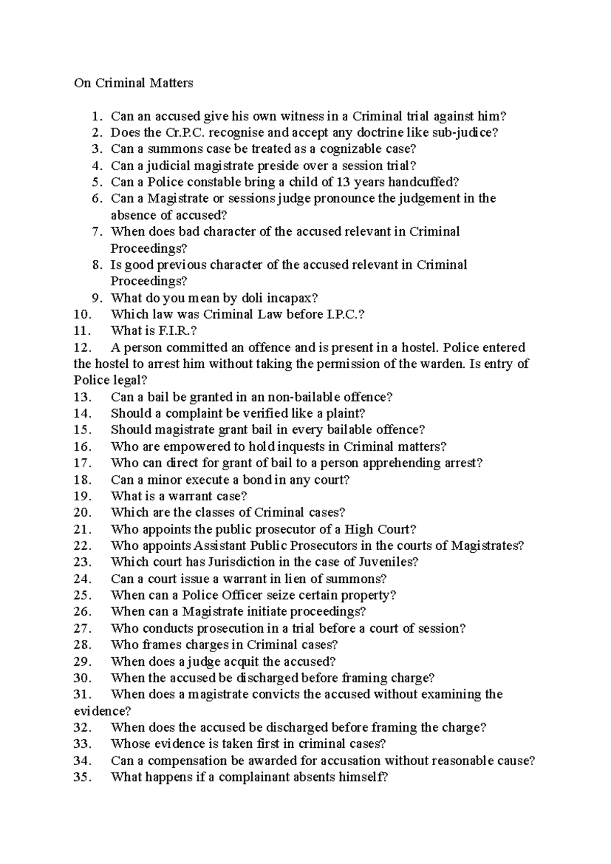 Criminal Law Insights: Key Questions & Answers for VIVA Preparation ...