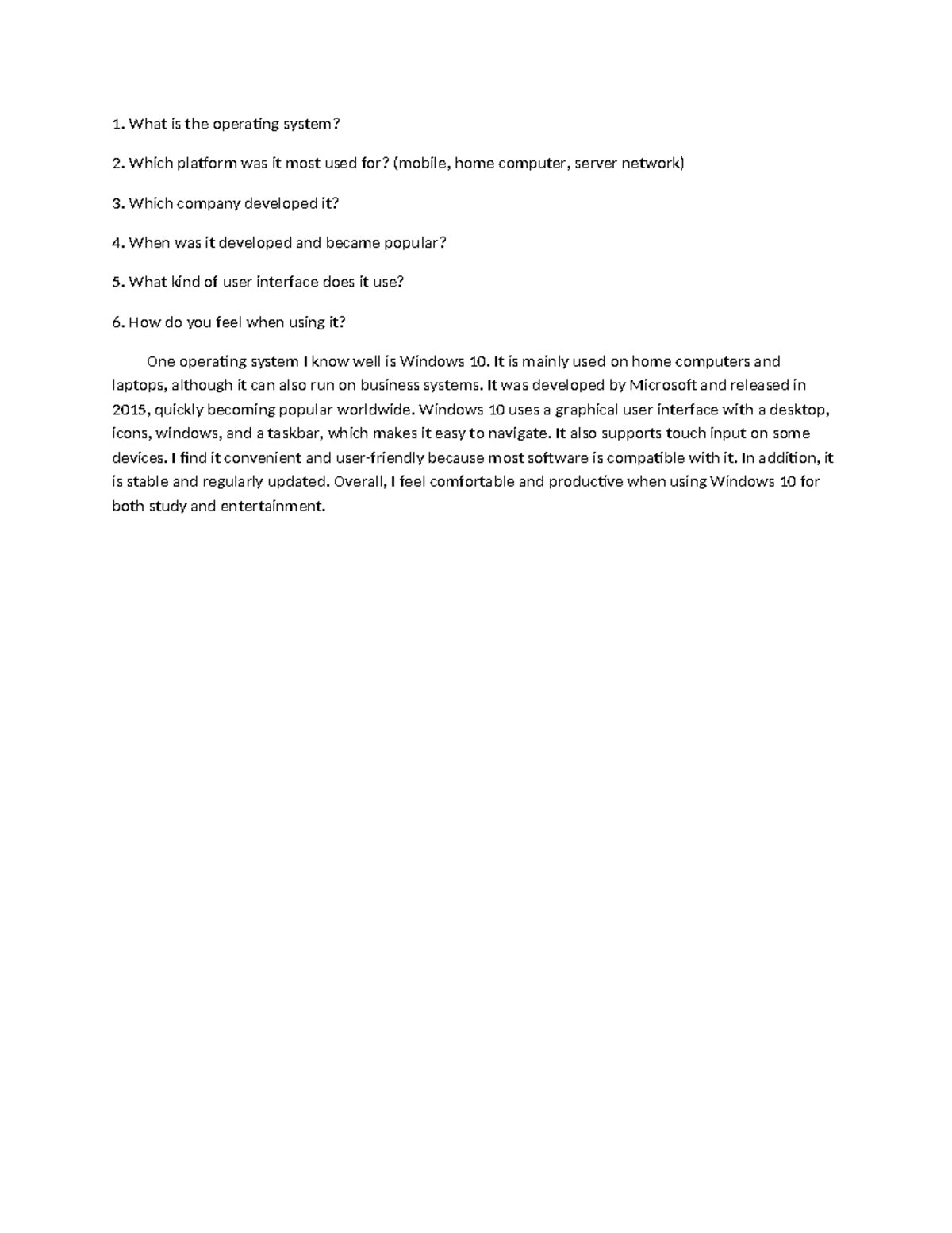 Writing 5 - Abc: Overview of Windows 10 Operating System - Studocu