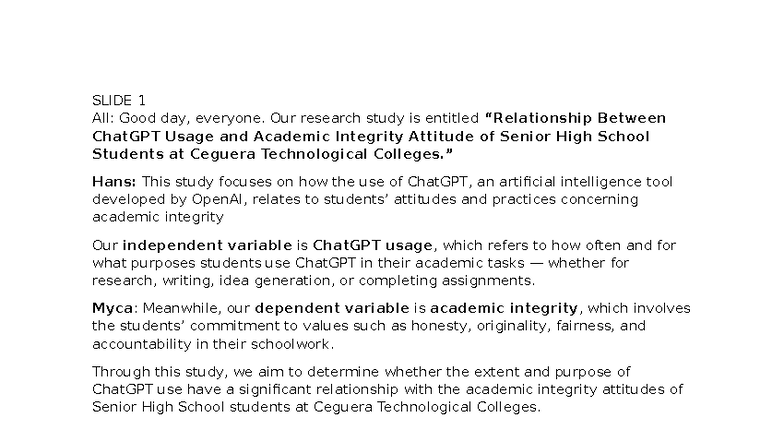 PRAC RES 101: ChatGPT Usage & Academic Integrity in SHS Students - Studocu
