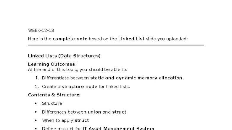 C Slides - Notes on Linked Lists & File Processing (CS101) - Studocu