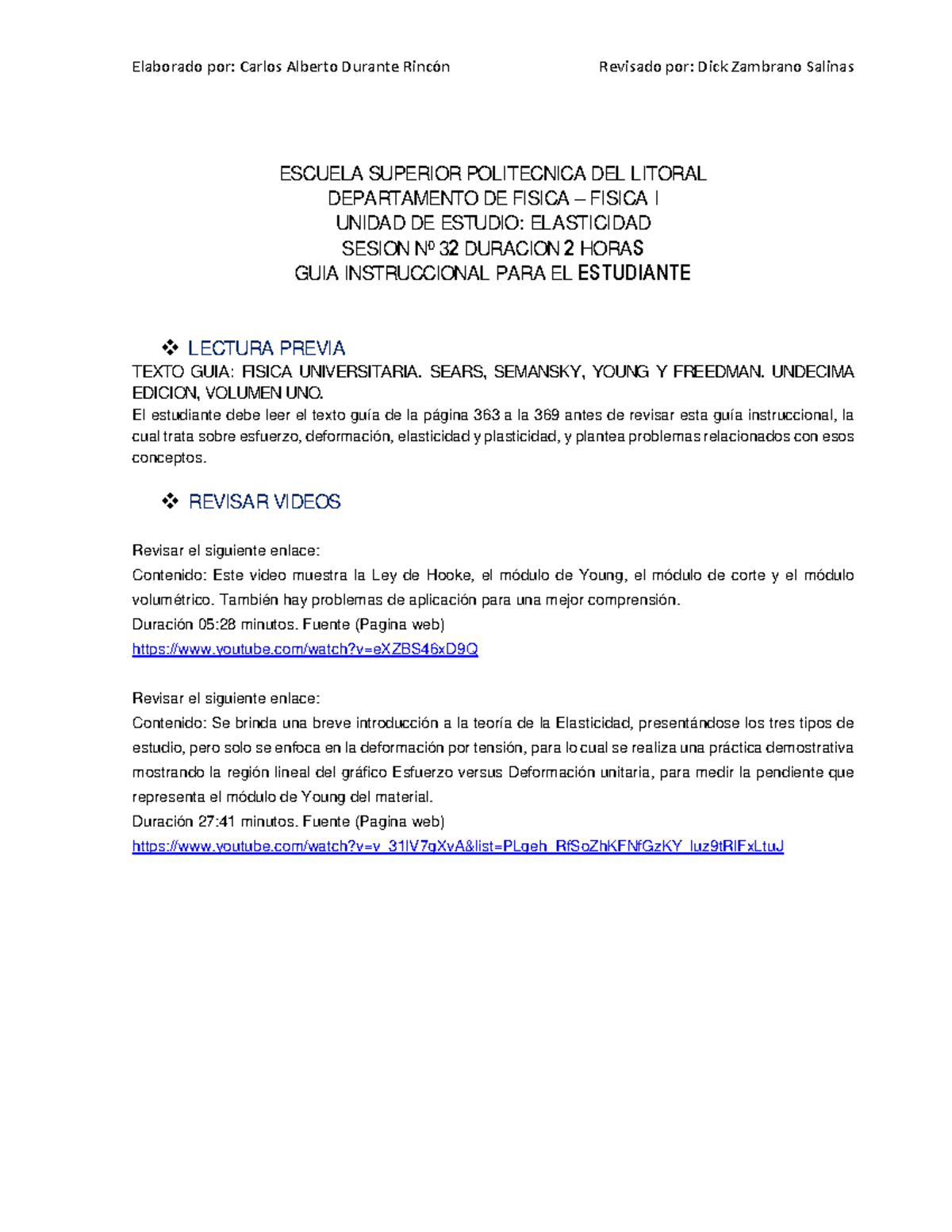 Giela-S32E - Elasticidad - Warning: TT: undefined function: 32 LECTURA PREVIA TEXTO GUIA: FISICA ...