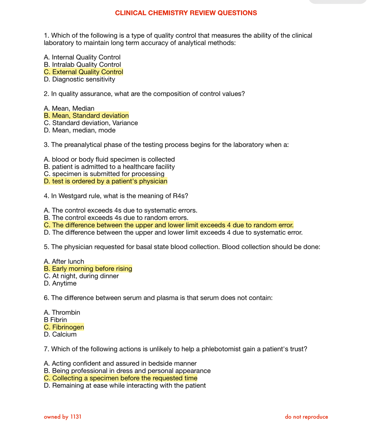 Lecture notes ( clinical) CC - CLINICAL CHEMISTRY REVIEW QUESTIONS 1 ...