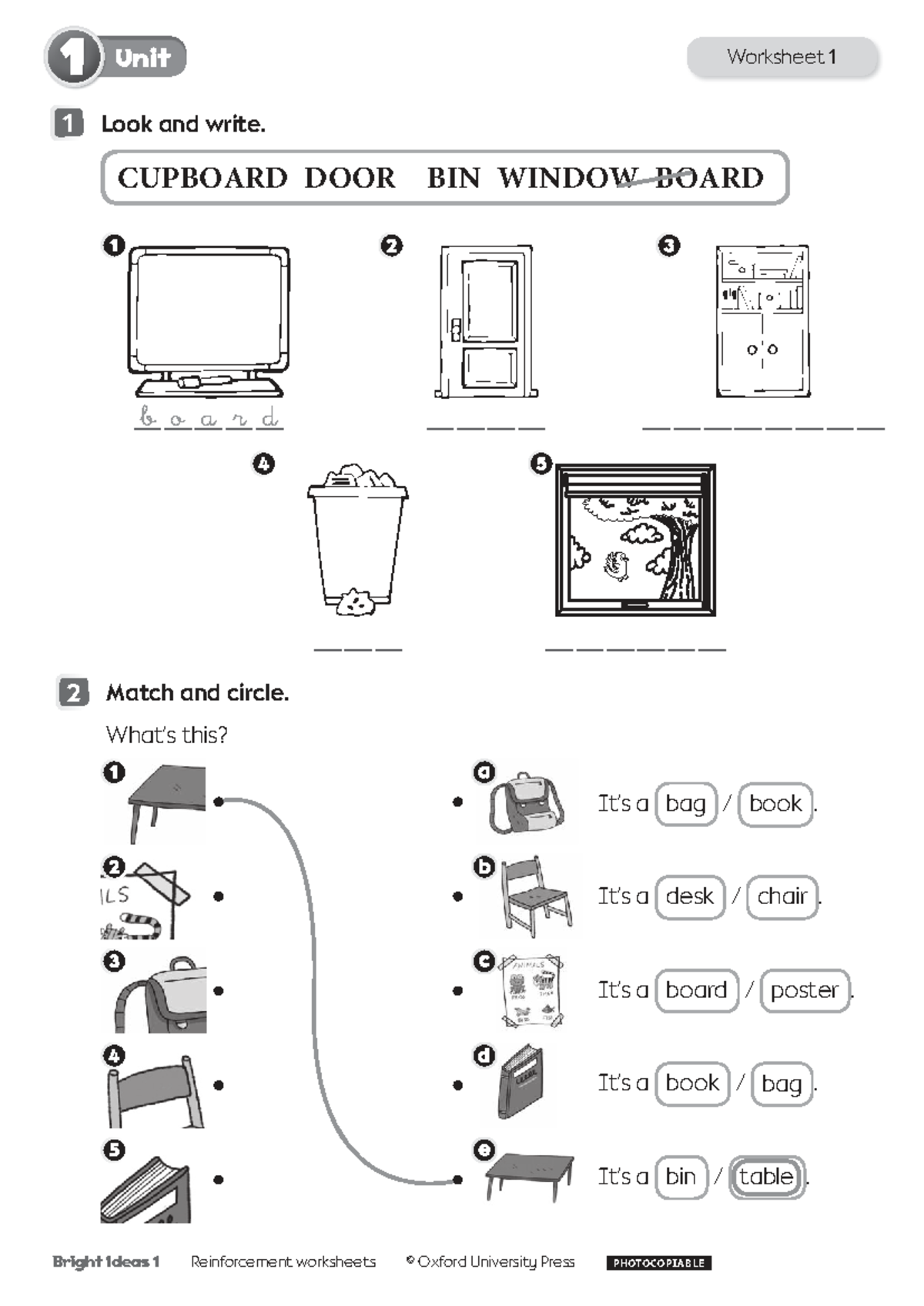Unit 1 Reinforcement Worksheets: Look, Write, and Match Activities ...
