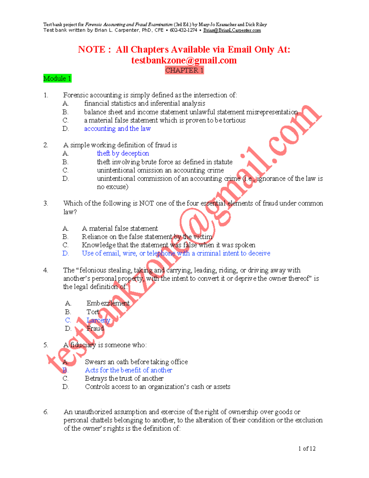 Test Bank for Forensic Accounting & Fraud Examination (ACCT-300) 3rd Ed ...