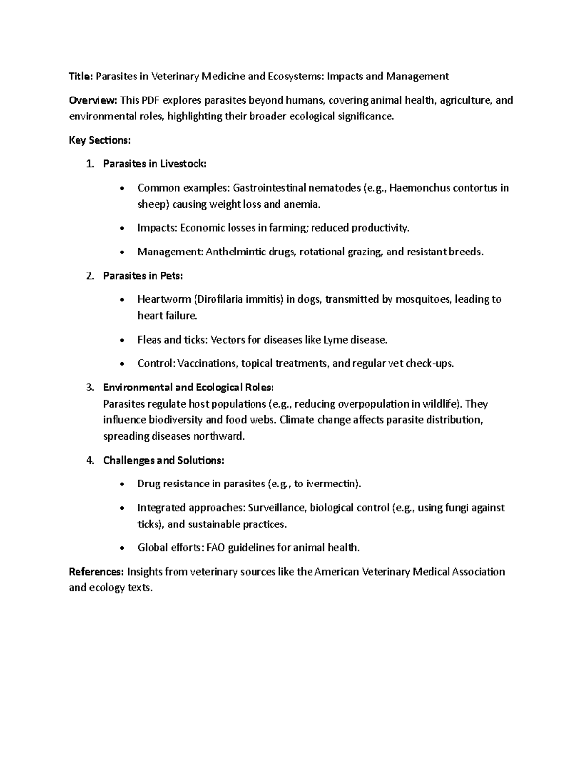 Parasites in Veterinary Medicine and Ecosystems: Impacts & Management ...
