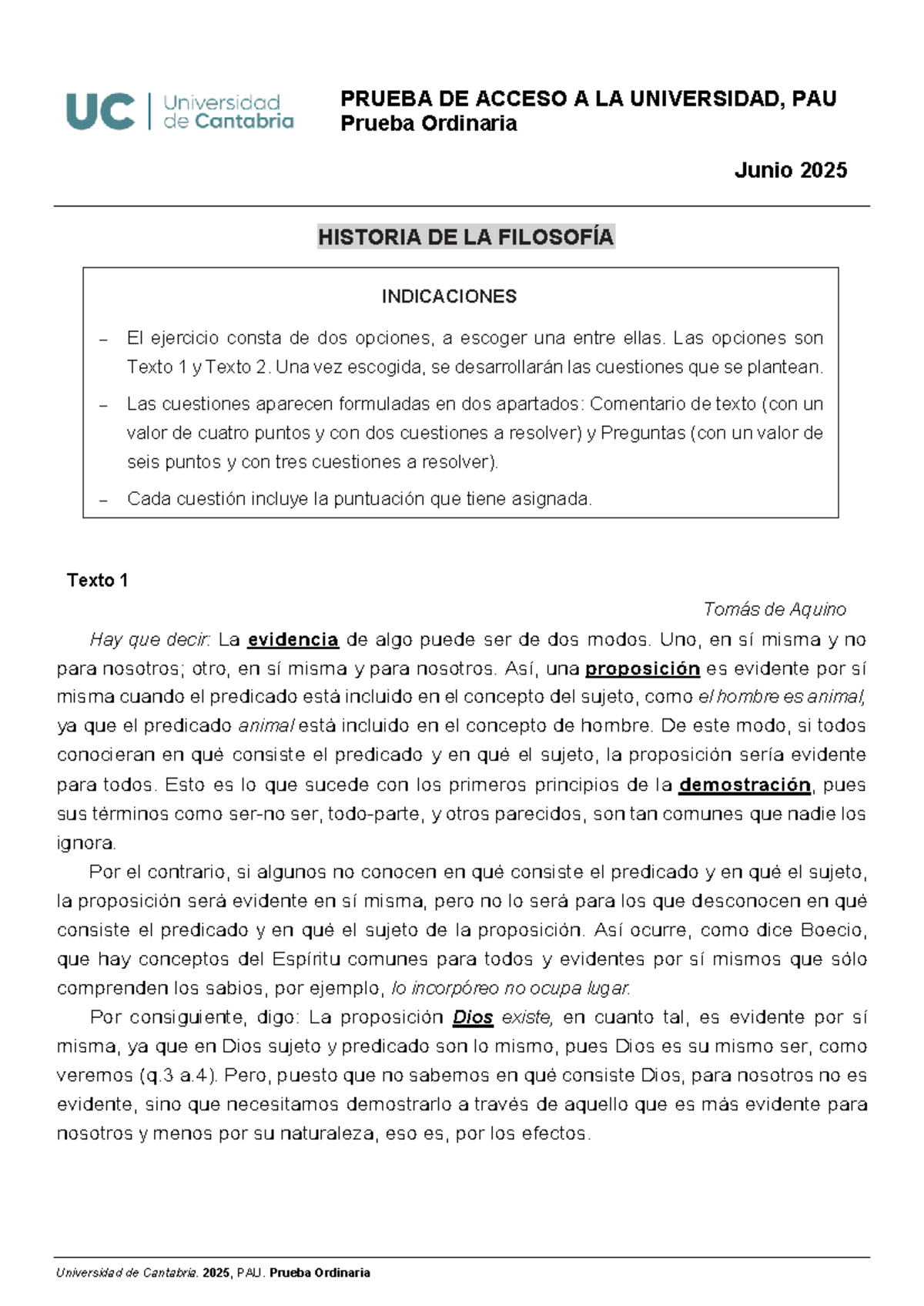 Examen Ordinario PAU 2025: Historia de la Filosofía - Studocu