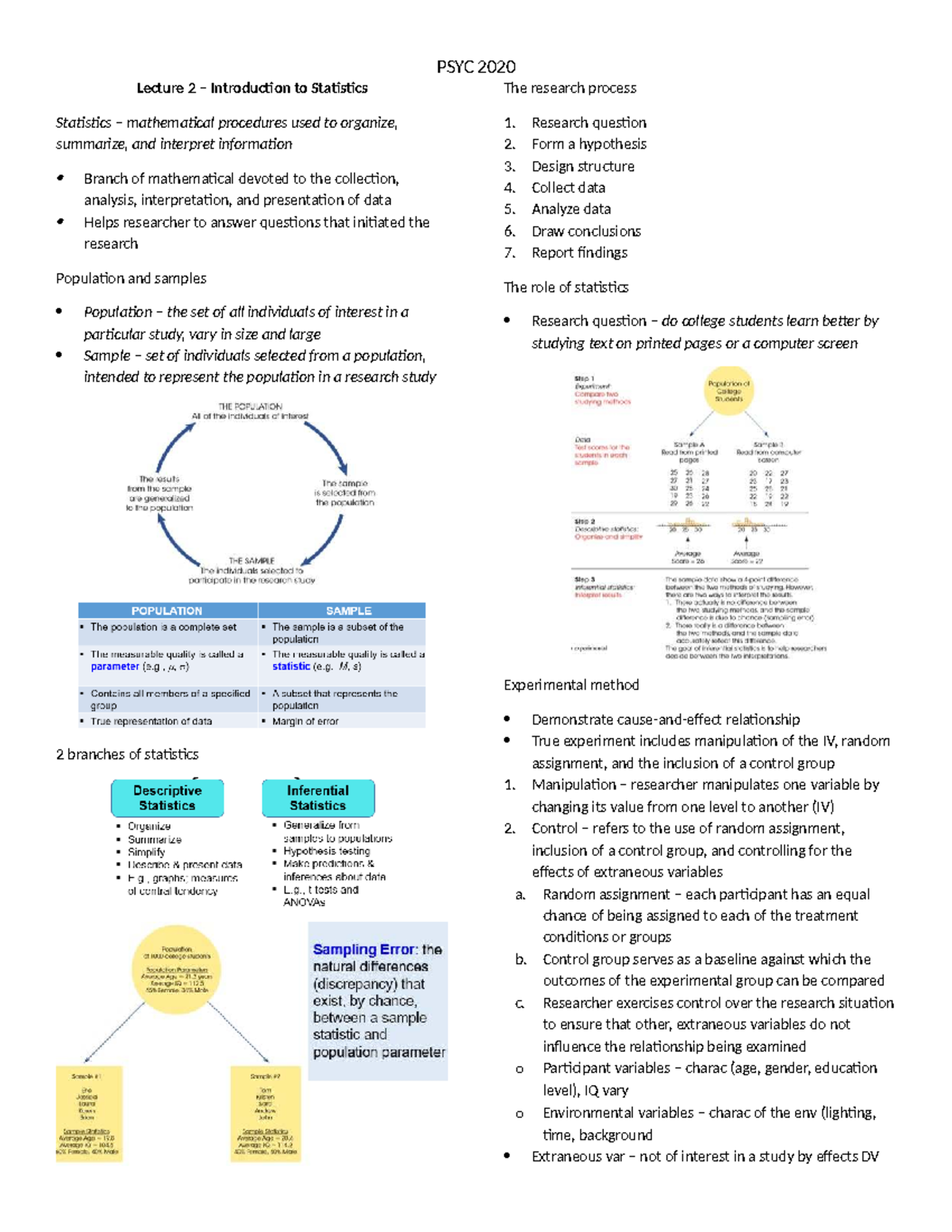 PSYC 2020 Lecture 2: Introduction to Statistics and Research Methods ...