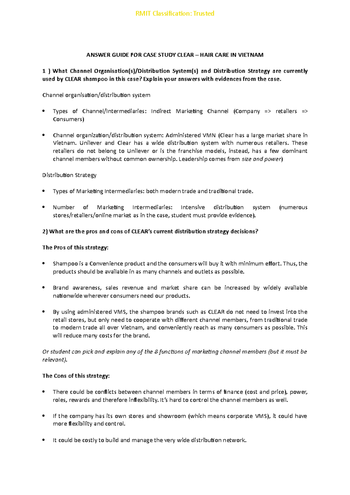 Answer Guide FOR CASE Study Clear - ANSWER GUIDE FOR CASE STUDY CLEAR – HAIR CARE IN VIETNAM 1 ...