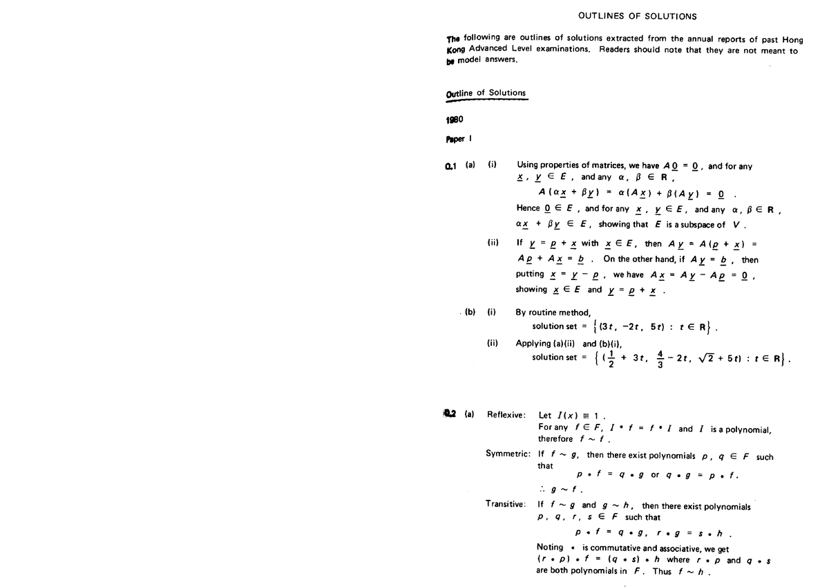 1980A - HKALE Pure Maths Past Papers Analysis (1980-1989) - Studocu