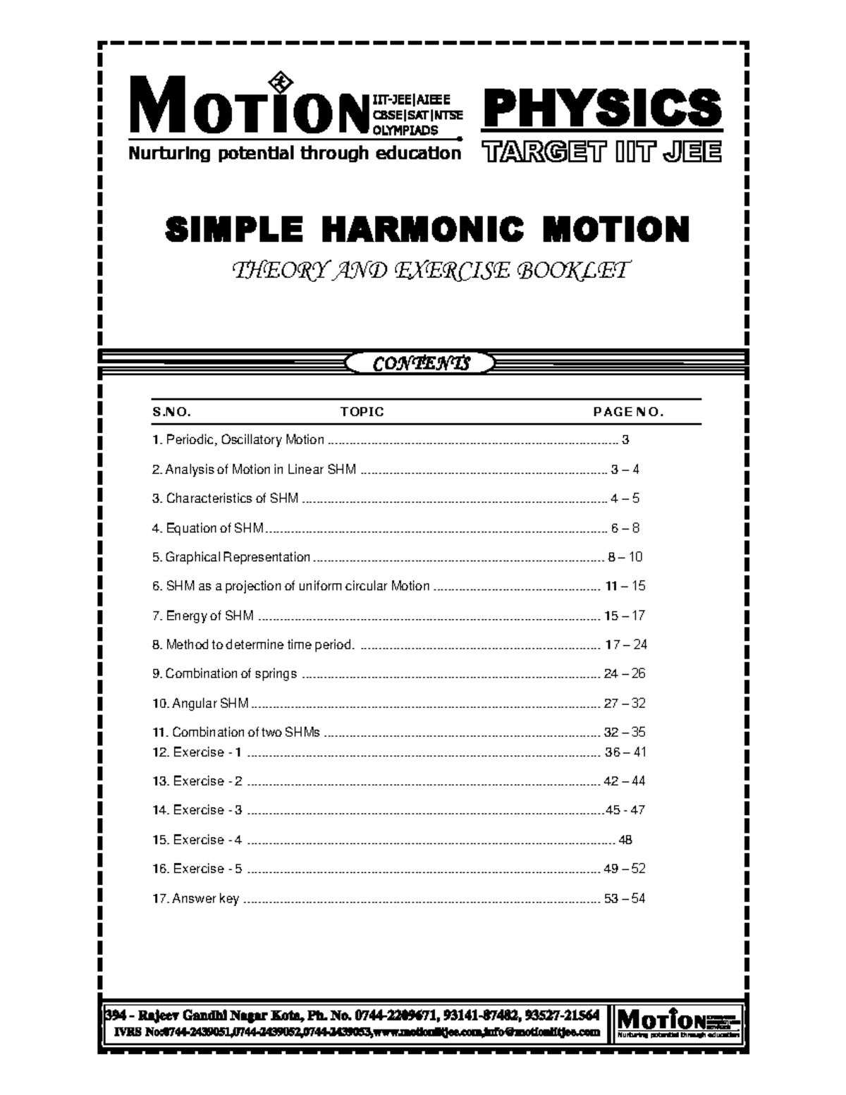 IIT JEE Simple Harmonic Motion Theory & Exercises Booklet - Studocu