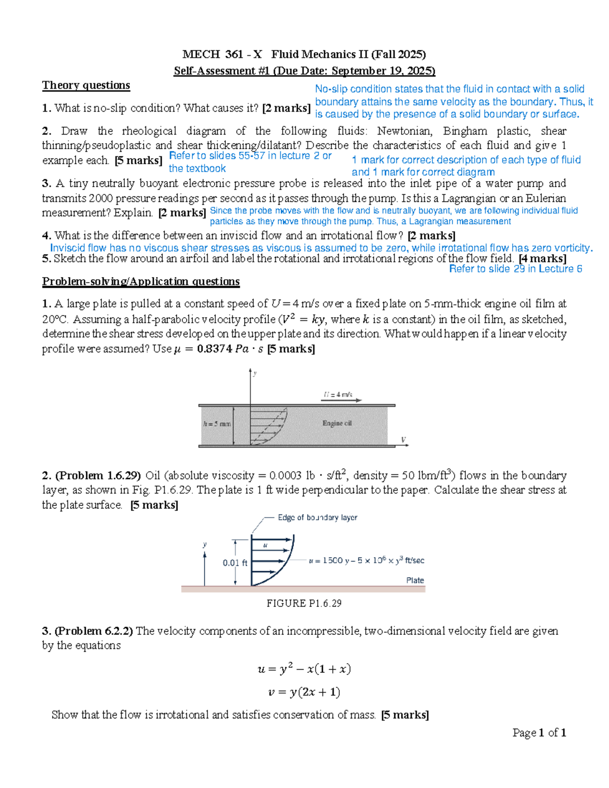 MECH 361 X Fluid Mechanics II (Fall 2025) Chapter 6.1 Practice Problems - Studocu