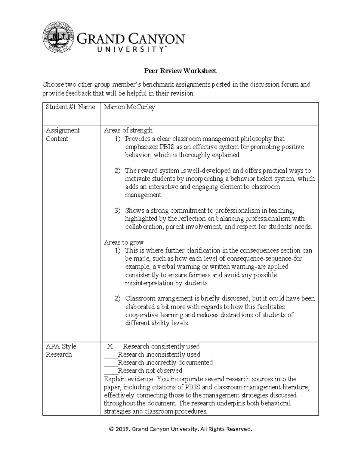 10-19-24 ELM-250 Peer Review Worksheet - Peer Review Worksheet Choose ...
