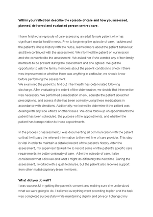 Episode of care Gibb's model - Within your reflection describe the ...